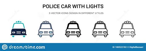 Police Car With Lights Icon In Filled Thin Line Outline And Stroke