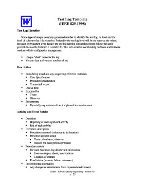 Fillable Online Test Log Template Fax Email Print PdfFiller