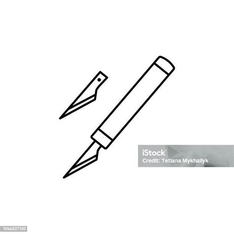 블랙 화이트 벡터 그림 공예 펜 나이프 블레이드와의 선 퀼트 및 패치워크 절단 도구의 아이콘입니다 흰색 배경에 고립 0명에 대한