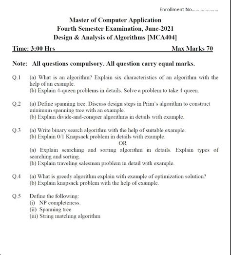 Dr Apj Abdul Kalam University Mca Iv Sem Design And Analysis Of