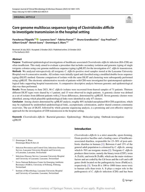 Pdf Core Genome Multilocus Sequence Typing Of Clostridioides Difficile To Investigate