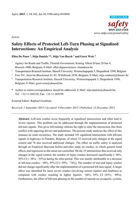Pdf Safety Effects Of Protected Left Turn Phasing At Signalized