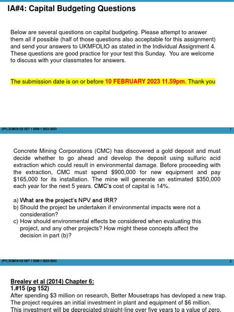Zcmc6122 Set 1 Sem 1 2022 2023 Individual Assignment 4 Pdf Capital