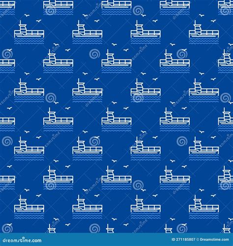 Cargo Ship With Containers Vector Delivery Concept Outline Seamless Pattern Stock Vector