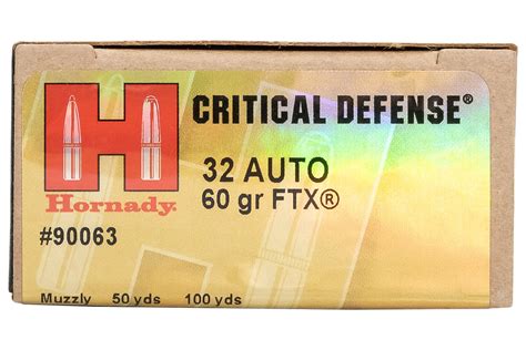 Hornady 90063 32 Auto 60 Gr Ftx Critical Defense 25box Sportsmans
