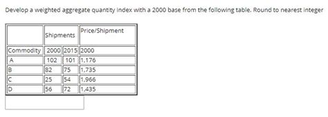 solved develop a weighted aggregate quantity index with a