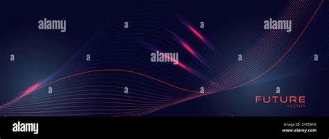 Dark Blue Technology Background With Pink And Blue Wavy Lines Digital Hi Tech Vector Banner