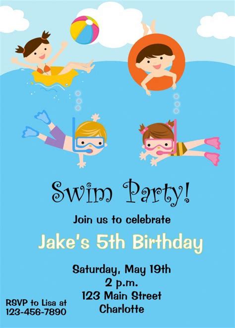 Free Printable Birthday Pool Party Invitations Pool Party Invitations