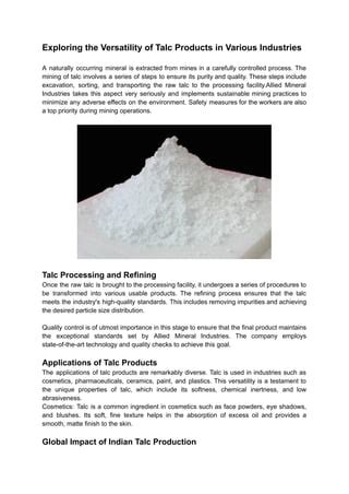 Exploring The Versatility Of Talc Products In Various Industries PDF Commodities Economy