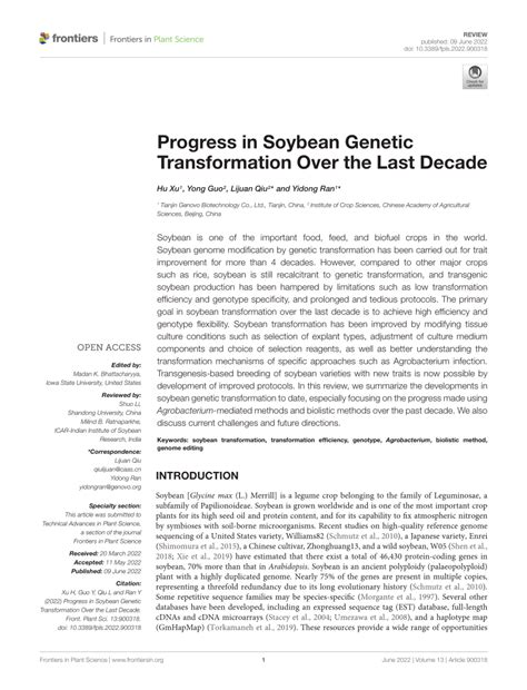 Pdf Progress In Soybean Genetic Transformation Over The Last Decade