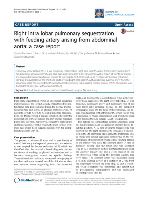 Pdf Right Intra Lobar Pulmonary Sequestration With Feeding Artery Arising From Abdominal Aorta
