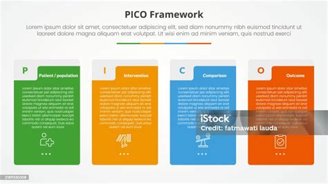 플랫 스타일의 4 포인트 목록이있는 큰 수직 상자 테이블 모양으로 슬라이드 프리젠 테이션을위한 Pico 프레임 워크 인포 그래픽