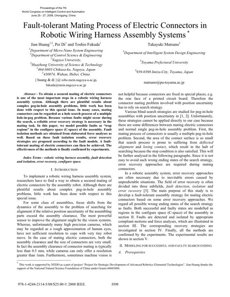 PDF Fault Tolerant Mating Process Of Electric Connectors In Robotic Wiring Harness Assembly