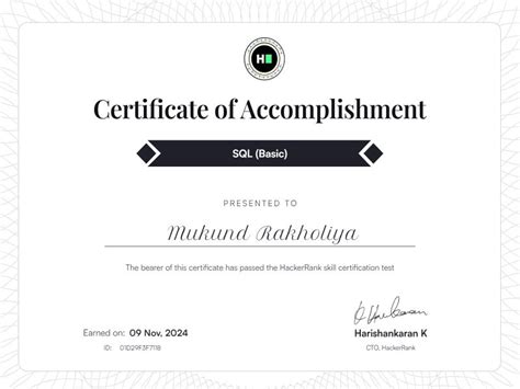 Mukund Rakholiya On Linkedin Sql Certification Hackerrank