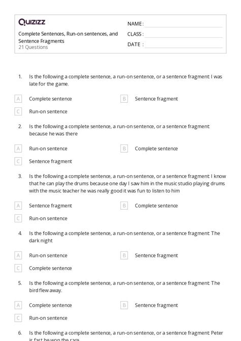 50 Complete Sentences Worksheets For 6th Grade On Quizizz Free And Printable