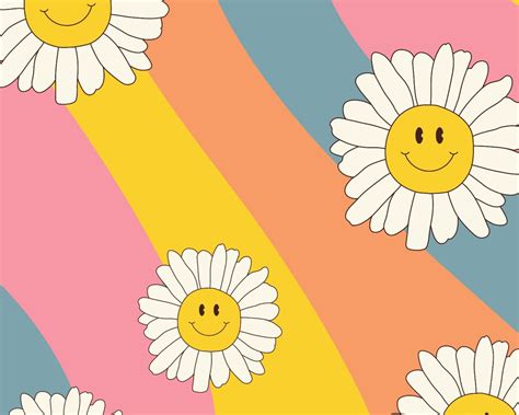 Smiley Face Art Print Smiley Face Poster Flower Power Wall Art Colourful Retro Art Groovy