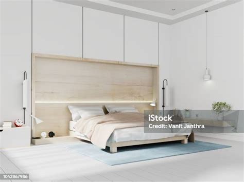 현대 백색 침실 나무 벽과 밝은 인테리어 0명에 대한 스톡 사진 및 기타 이미지 0명 3차원 형태 가구 Istock