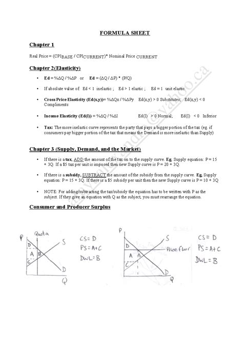 Online Final Formula Sheet For Econ 101 Price Elasticity And Market