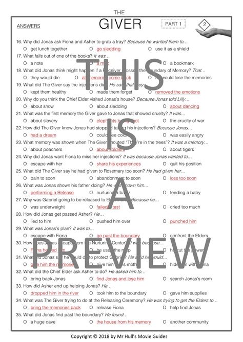 The Giver Movie Guide Activities Answer Key Included ~ Movie Guides