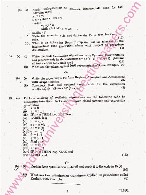 Cs2352 Principles Of Compiler Design 2015 Be Cse 6th Sem Question Paper University Question