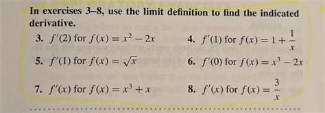 Solved In Exercises 3 8 Use The Limit Definition To Find Chegg Com