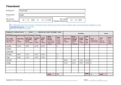 Assessment 1 Timesheet Template Sitxhrm 002 Timesheet Employers