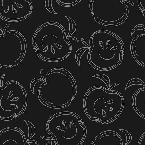 Premium Vector Dark Vector Seamless Pattern With White Contour Apples