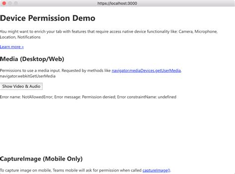 Permission Denied Error When I Tried To Use Getusermedia In Teams Desktop Popup Window Stack