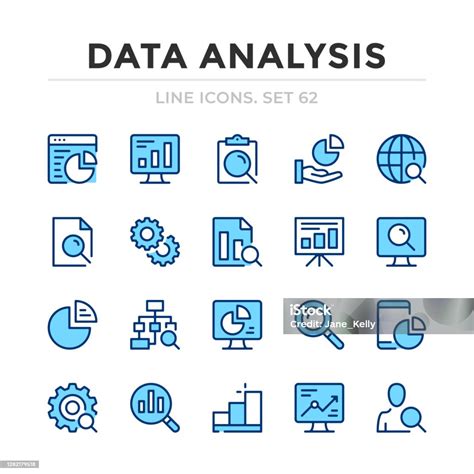 데이터 분석 벡터 라인 아이콘 설정입니다 얇은 라인 디자인 그래픽 요소 간단한 스트로크 기호를 간략하게 설명합니다 데이터 분석