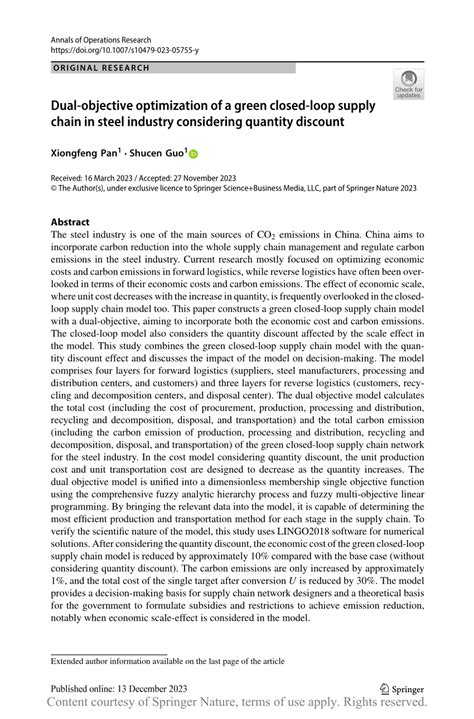 Dual Objective Optimization Of A Green Closed Loop Supply Chain In