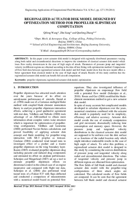 Pdf Regionalized Actuator Disk Model Designed By Optimization Method For Propeller Slipstream