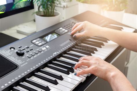 Woman Playing On Synthesizer Stock Image Image Of Musical Closeup