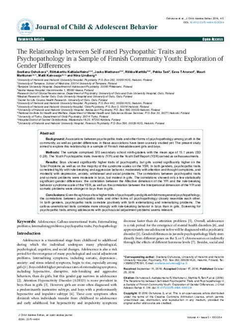 Pdf The Relationship Between Self Rated Psychopathic Traits And