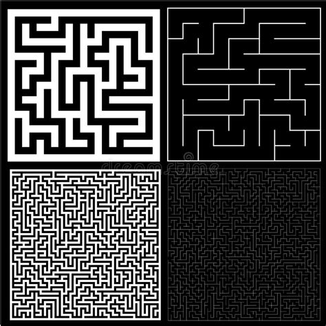 Collection Of Maze With Solution Vector Labyrinth Set Stock Vector