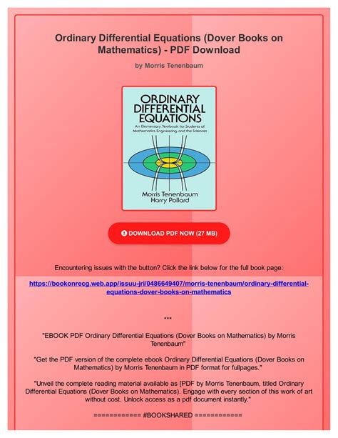 Ebook Pdf Ordinary Differential Equations Dover Books On Mathematics By Morris Tenenbaum By