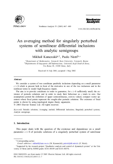 Pdf An Averaging Method For Singularly Perturbed System Of Semilinear