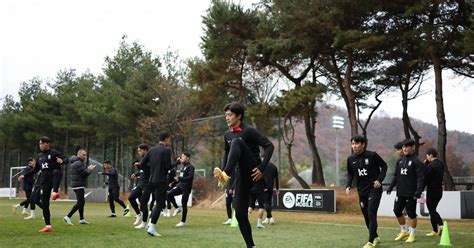 훈련 전 몸 푸는 축구대표팀