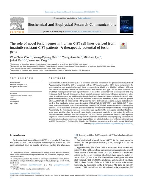 Pdf The Role Of Novel Fusion Genes In Human Gist Cell Lines Derived