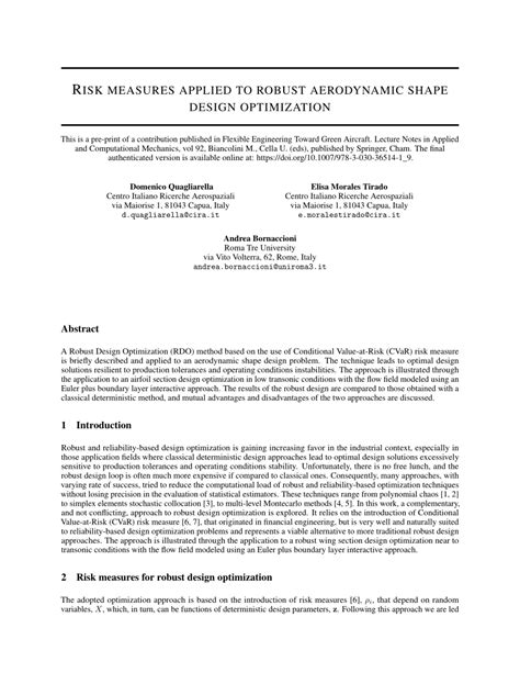 Pdf Risk Measures Applied To Robust Aerodynamic Shape Design Optimization