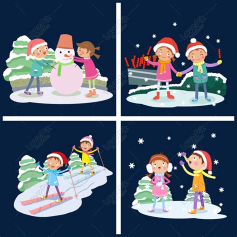 만화 손으로 그린 겨울 문자 눈사람 설탕에 졸인 과일 조롱박 스키 Png 일러스트 무료 다운로드 Lovepik