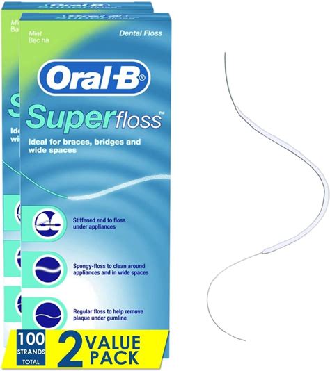 Oral B Dental Floss For Braces Super Floss Pre Cut Strands Mint 50 Count Pack Of 2