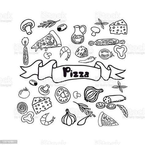 이탈리아 피자와 재료 이탈리아 음식 메뉴 디자인 템플릿 피자 메뉴 디자인 템플릿 빈티지 손으로 그린 스케치 벡터 일러스트 새겨진 이미지입니다 피자에 대한 스톡 벡터 아트 및