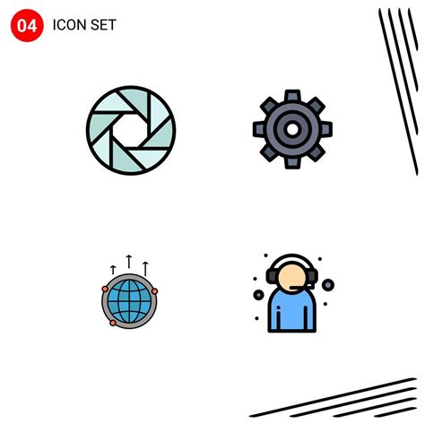 4 Universal Filledline Flat Color Signs Symbols Of Aperture Globe Photo Job Communication