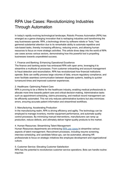 Ppt Rpa Use Cases Revolutionizing Industries Through Automation