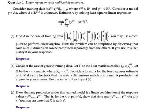 Solved Question 1 Linear Regression With Multivariate