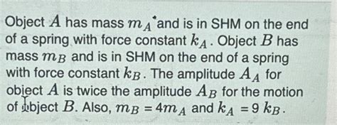 solved object a has mass ma ﻿and is in shm on the end of a