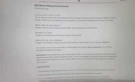 NA SQL Movie Rating Query Exercises Bomage Exercise Chegg