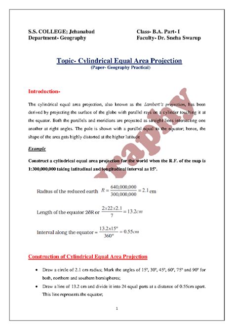 166799279 Map Projection Cylindrical Equal Area Projection B A H Part I Practical Geography