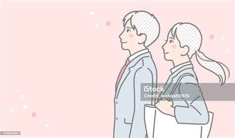 정장과 벚꽃을 입은 남성과 여성의 벡터 일러스트 레이 션 소재 기대에 대한 스톡 벡터 아트 및 기타 이미지 기대 사회 문제 20 29세 Istock