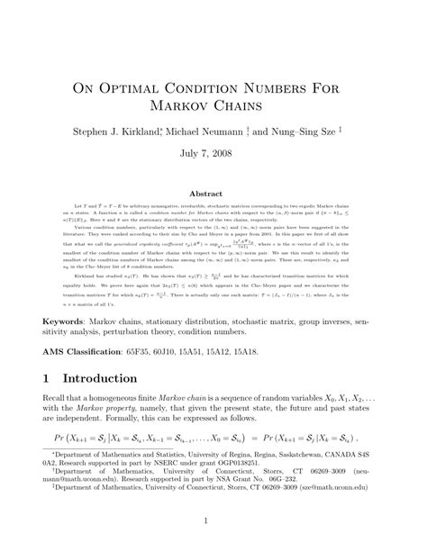 Pdf On Optimal Condition Numbers For Markov Chains